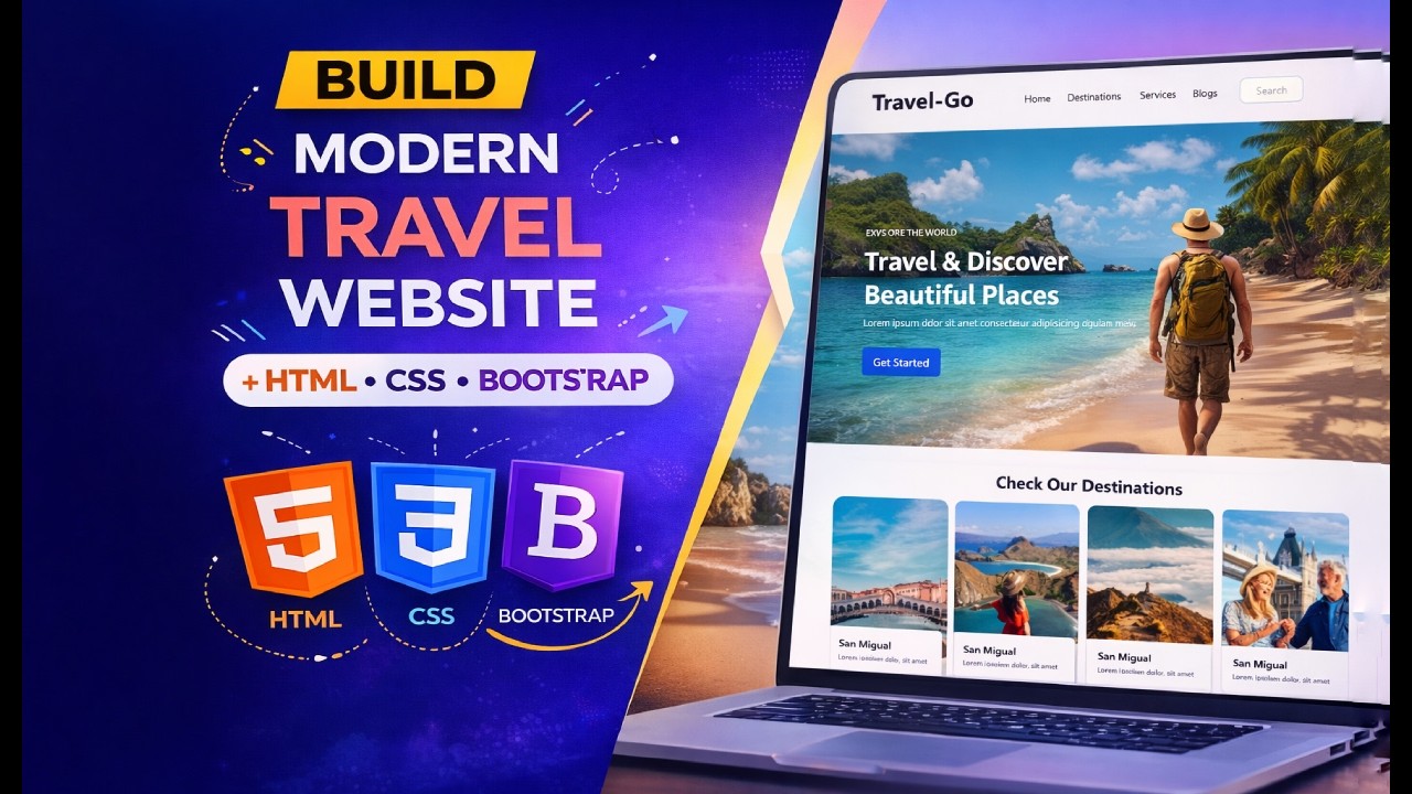Build Modern Travel Website Using HTML CSS & Bootstrap 🌍 | Responsive Travel Website Design Tutorial