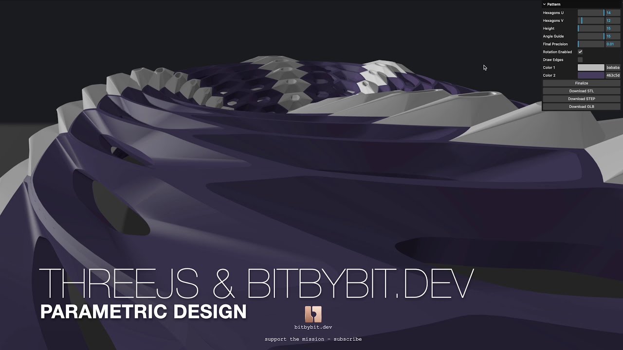 ThreeJS and Bitbybit CAD - Web Based Parametric Shell Modeling on StackBlitz