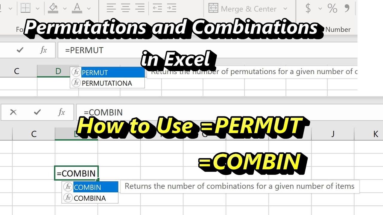 Combinations and Permutations Formulas in Excel