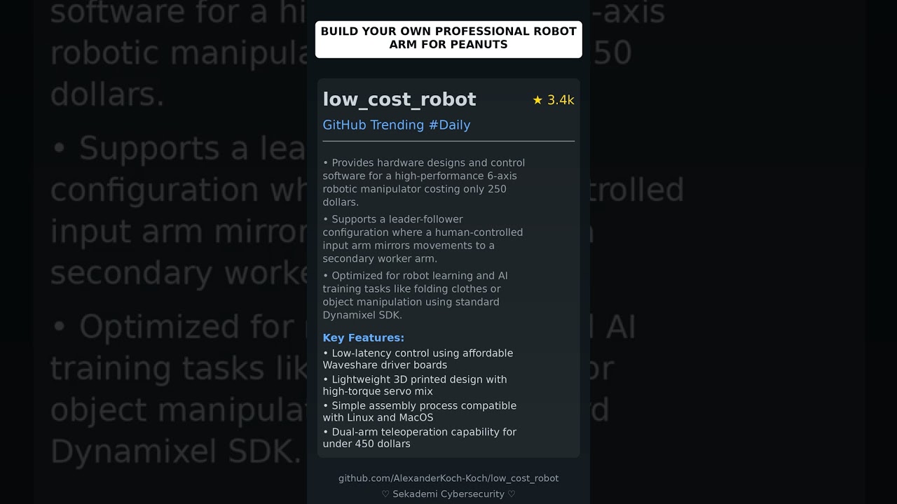 GitHub Trending Repositories: AlexanderKoch-Koch/low_cost_robot 🇬🇧