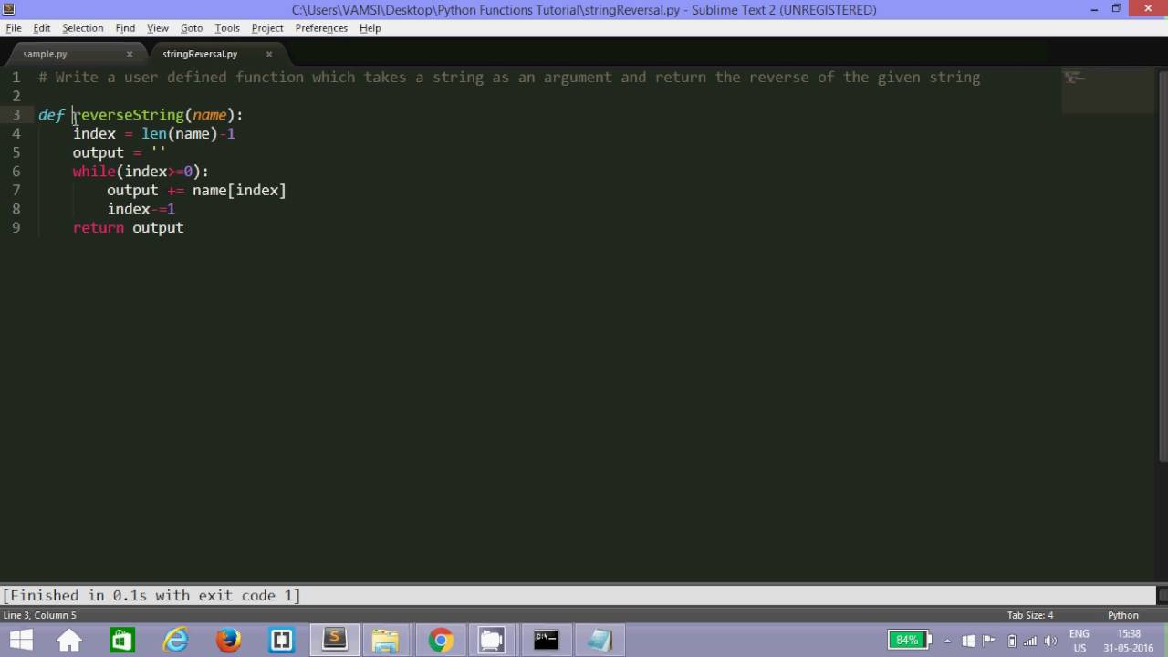 Step 2.2: Reversing a string using functions example (Python)