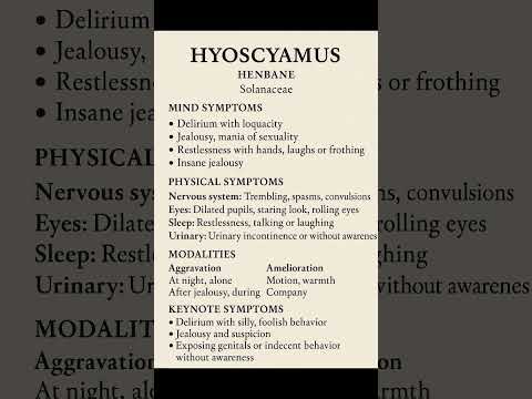 Hyoscyamus Niger drug picture summary #hyoscyamus #homoeopathy #drugpicture #medicine