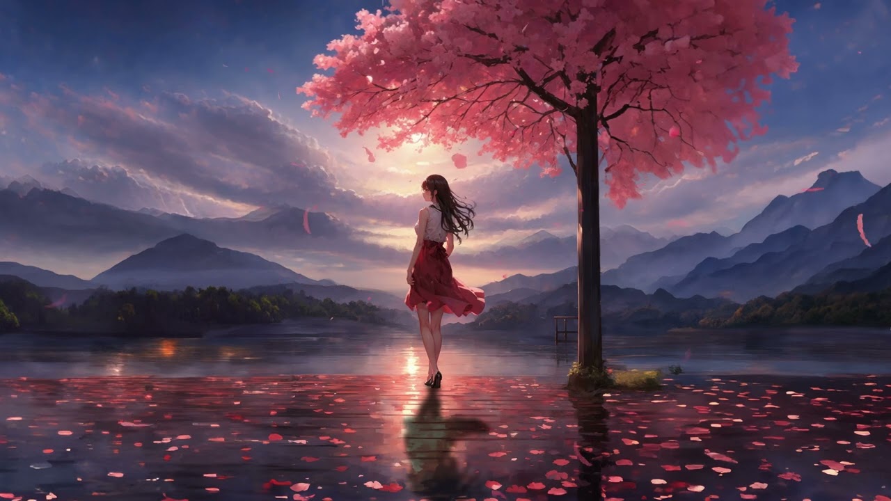4k Ultra Hd 60 FPS Anime Girl Under Cherry Blossoms By The Lake Live Wallpaper For Pc.