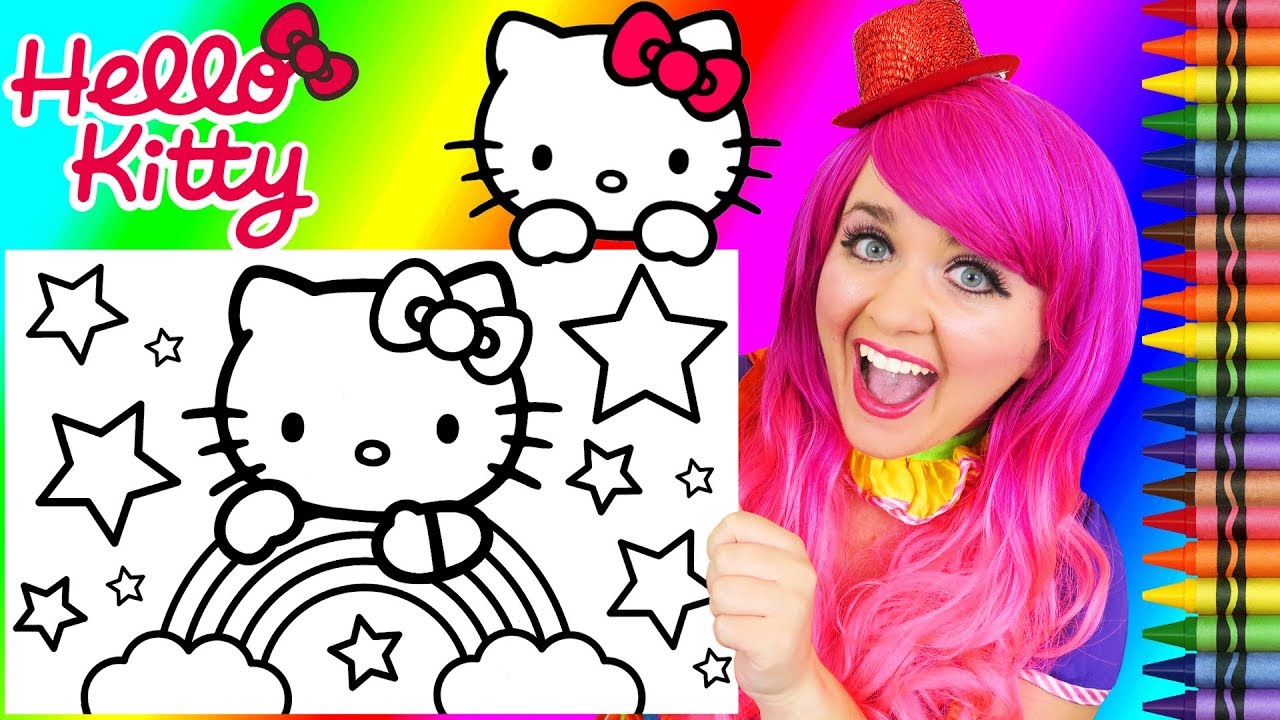 Coloring Hello Kitty Rainbows & Stars GIANT Coloring Page Crayola Crayons | KiMMi THE CLOWN