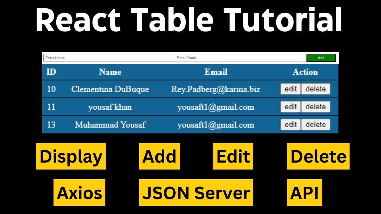 Create Table in React | How to Display, Add, Delete and Edit Rows in a Table using React