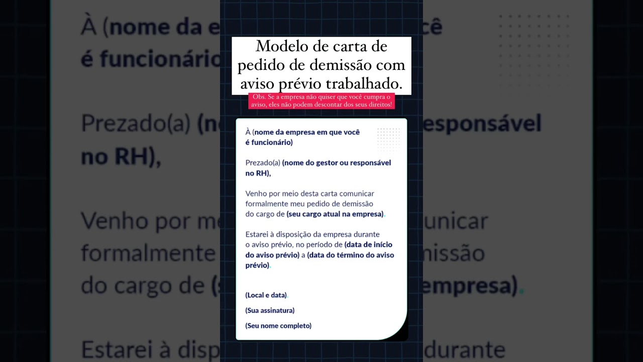 Modelo de carta de pedido de demissão, com aviso prévio .