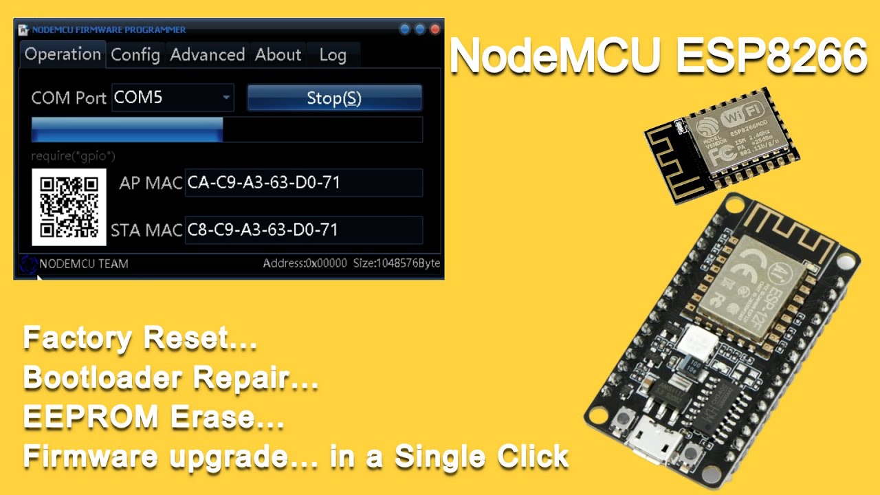 NodeMCU ESP8266 Factory Reset, Erase EEPROM and Bootloader Repair- All in one in a Single Click