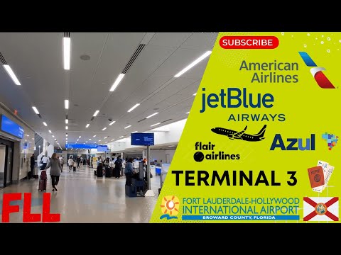 FORT LAUDERDALE INT'L AIRPORT (FLL) TERMINAL 3 FULL WALKING TOUR DEPARTURES, AIRLINES, GATES E & F