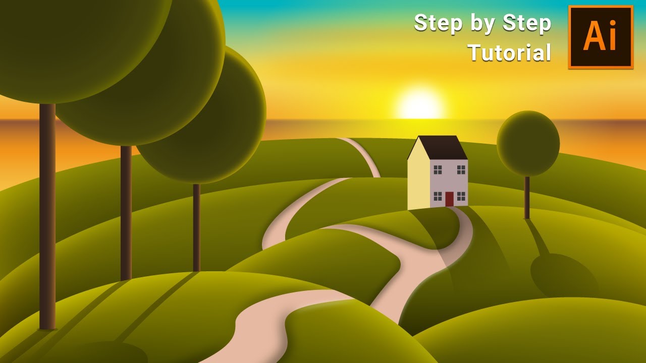 Sunset Vector Illustration Tutorial for Beginners | Adobe Illustrator Tutorial