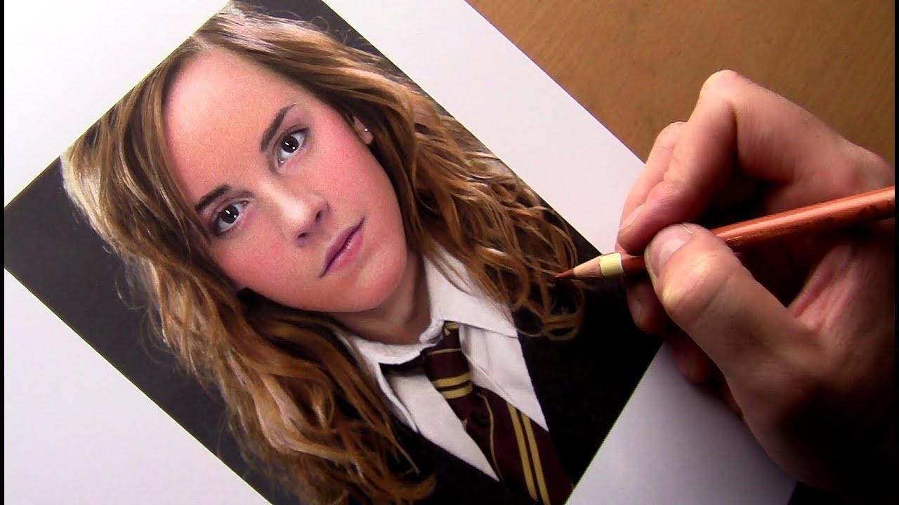 Coloring over a black and white photo of Emma Watson