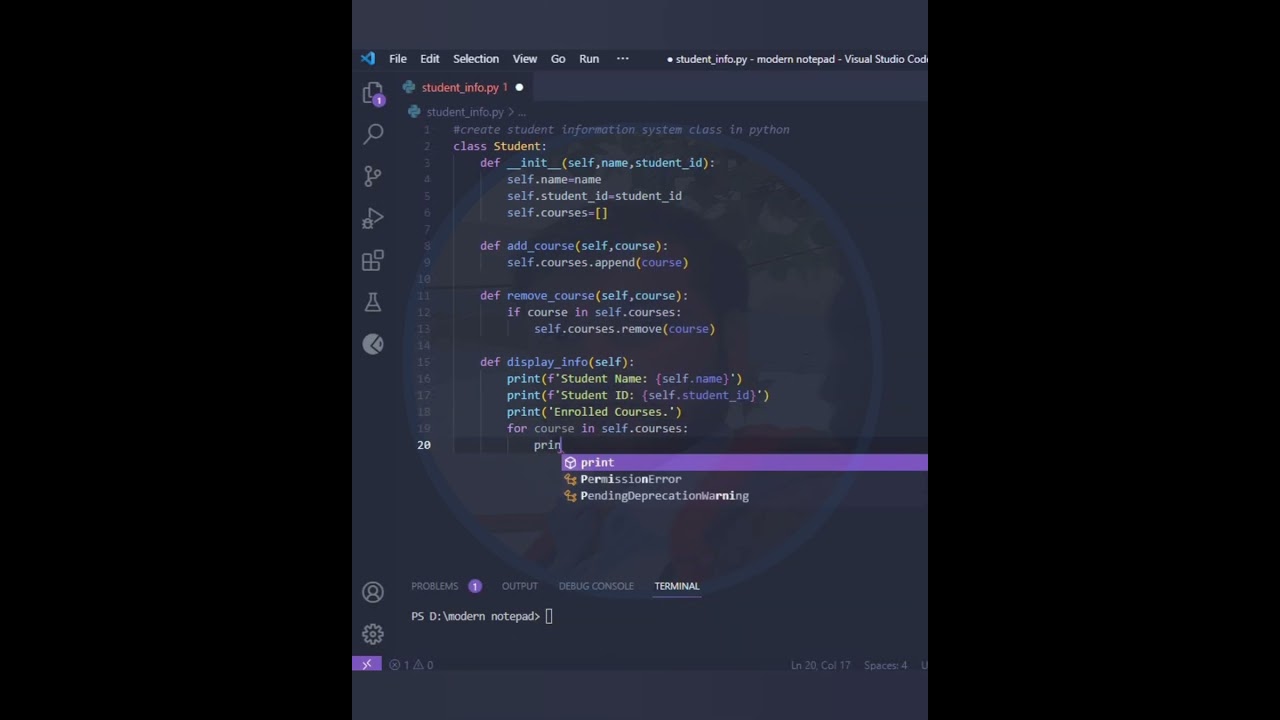 Create Student Information Management a class in Python