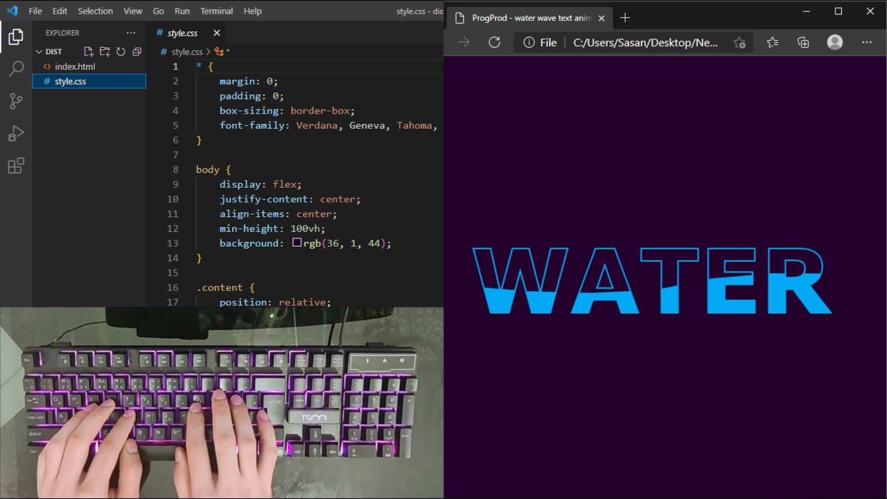 ASMR Programming - Water Wave Text Animation Effect using Html CSS - No Talking