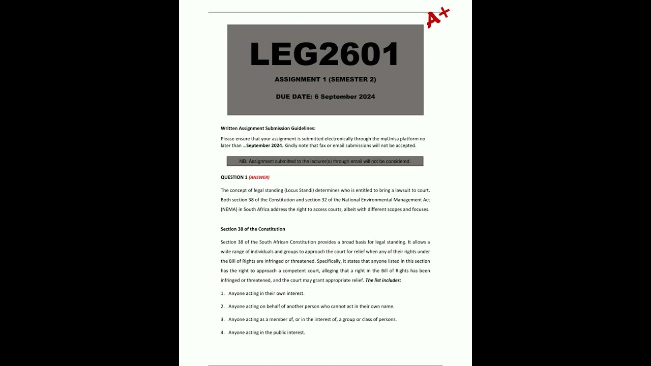 LEG2601 Assignment 1 Detailed Answers Semester 2 Due 6 September 2024