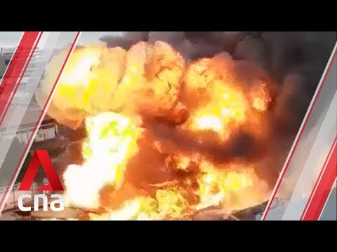 Massive fire and explosions at Jalan Buroh in Jurong