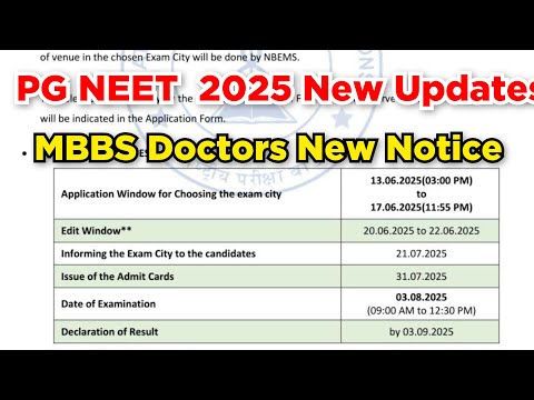 PG Neet 2025 Exam Date _ official Notice 👇 MBBS Doctors #pg #neet #2025 #update 🔥
