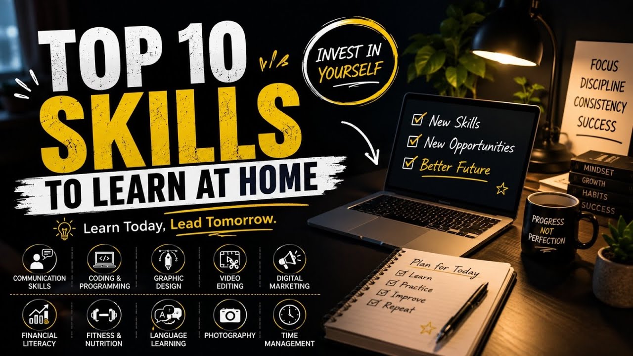 Top 10 Skills You Should Learn at Home in 2026 ✨ #Skills#SelfImprovement#LearnAtHome 