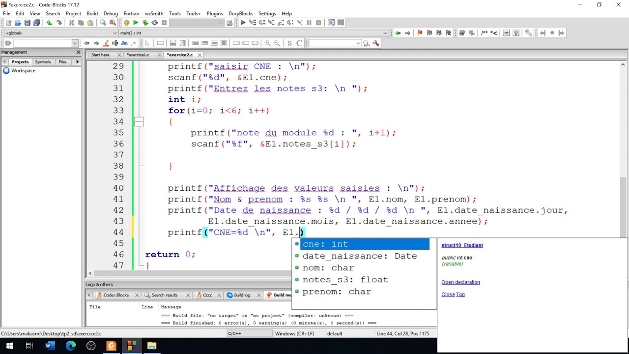 Structures de données - TP N° 2 - Exercice2 (lien pdf TP2 + programmes C en 1er comment de la vidéo)
