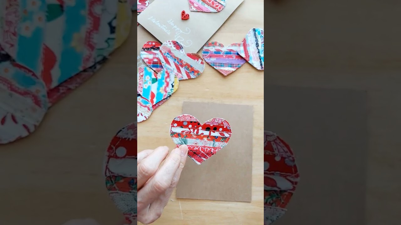 valentine card with paper quilling and scrap fabric #shorts