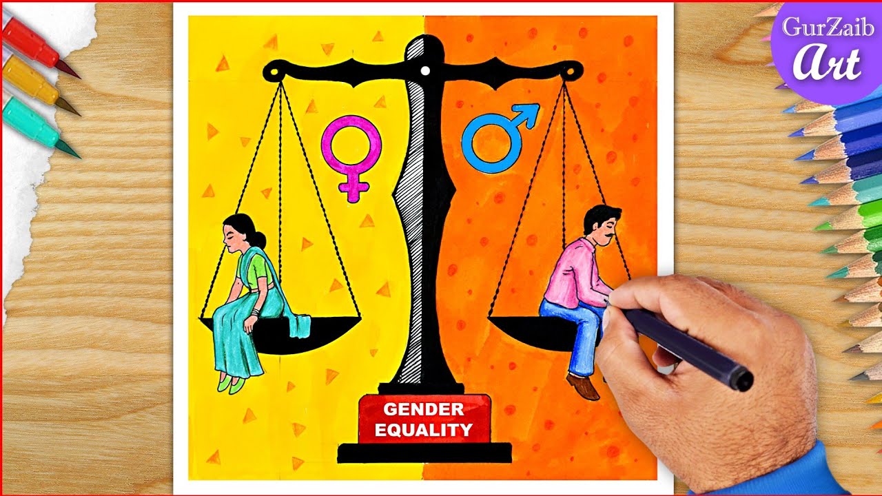 How to draw Gender Equality drawing || poster making women's equality day - easy - step by step
