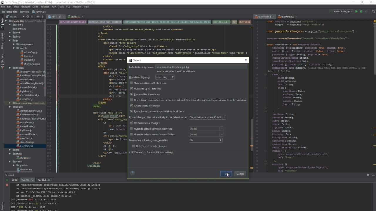 WebStorm server connection