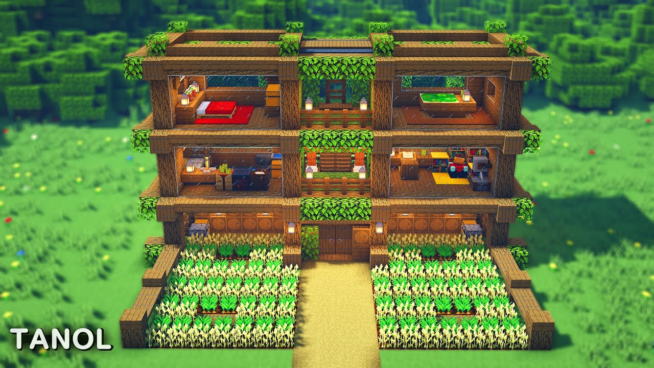 ⚒️ Minecraft : How To Build a Luxury Survival Wooden House_[마인크래프트 건축 ...