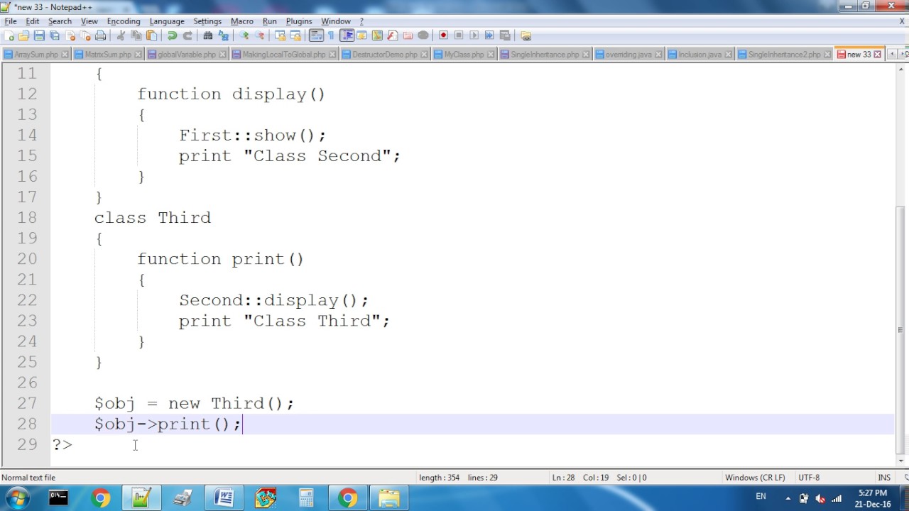 Multi Level Inheritance In PHP