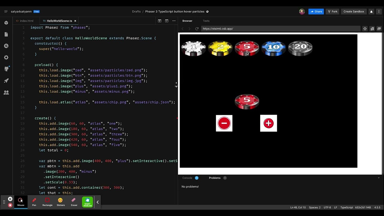 Phaser 3 TypeScript casino coin stacking   CodeSandbox