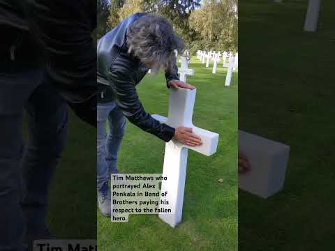 Tim Matthews, who portrayed Alex Penkala in Band of Brothers visiting his grave for the 1st time.