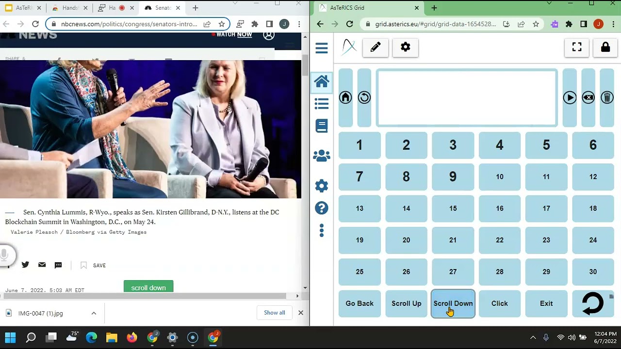 AsTeRICS Grid - Controls a Google Chrome browser with the Handsfree for Web extension