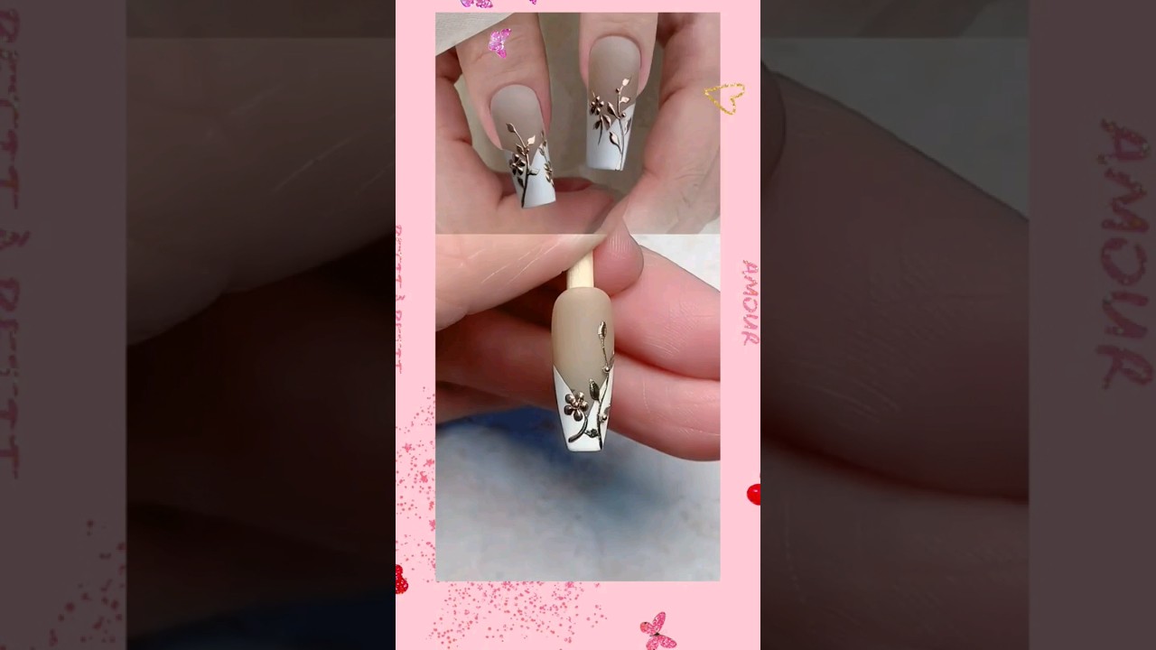 Metallic Golden Flower Nail Art 🌼🥀 || new nails design || white golden nail art #yimmyyimmy