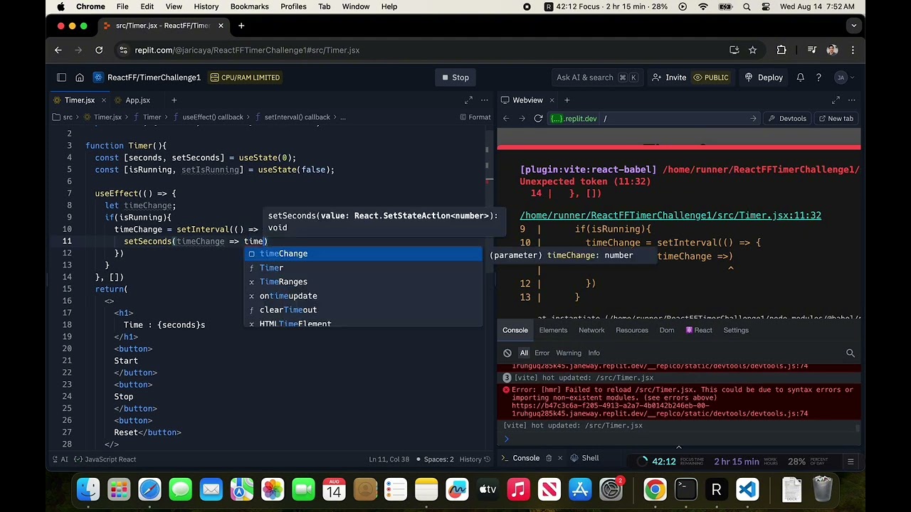 ⏱️ Timer Challenge: Building a Functional Timer with React Hooks! 🔥