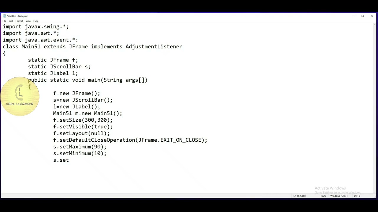 Java | Swing class 'JScrollBar add AdjustmentListener #2' | CodeLearning