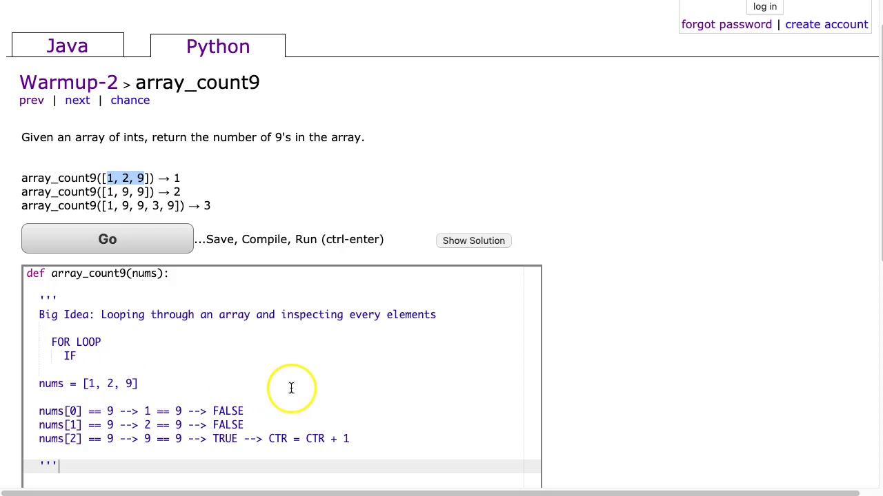 Codingbat - array_count9 (Python)
