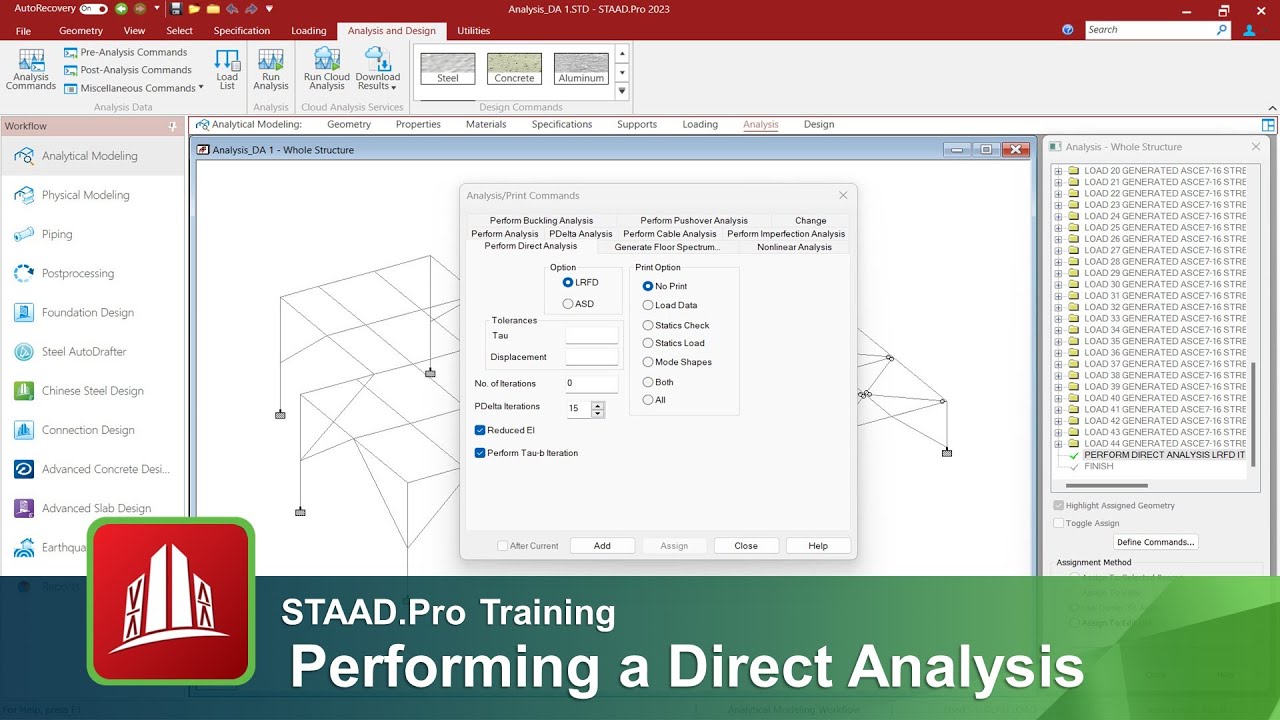 Performing a Direct Analysis in STAAD.Pro