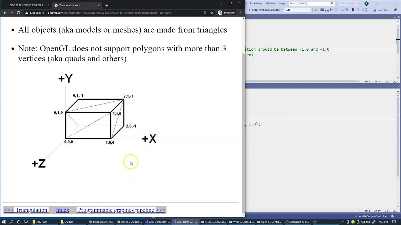 3.2 Graphics pipeline and example of vertex and fragment shaders