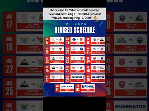 IPL 2025 New Revised Schedule ๐ฅ #ipl #ipl2025 #iplschedule #bcci #cricket