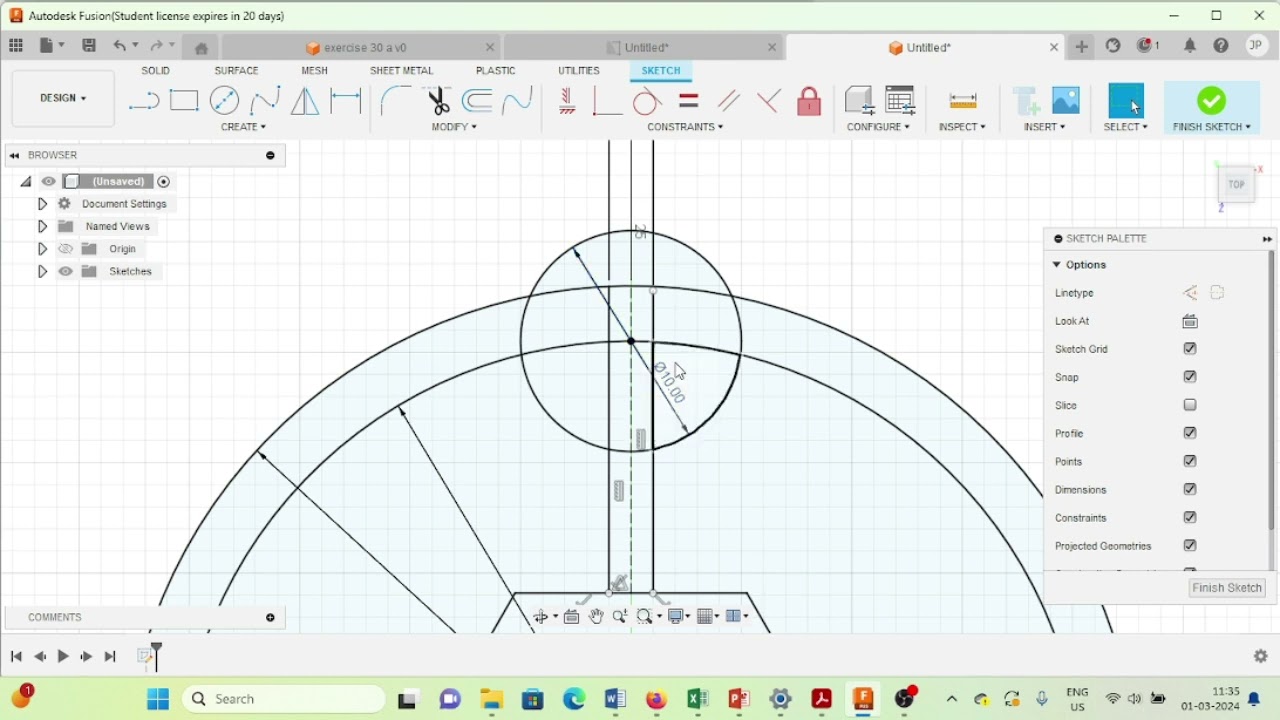 Fusion 360:Practice Exercise 29 a (pattern Command, trim and extrude command)