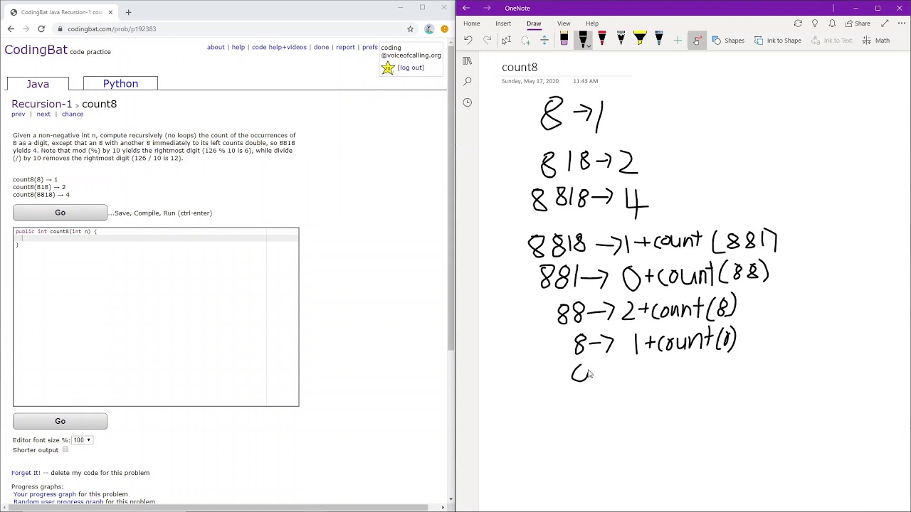 Recursion - 1 (count8) Java Solution || Codingbat.com