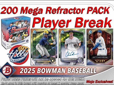 2025 Bowman 5 Case Megabox 200 REFRACTOR Pack Player Break #5 eBay 06/20/25
