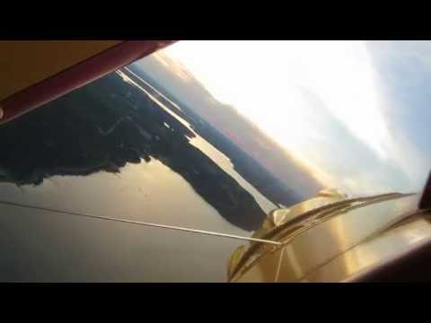 Sunset biplane flight over Bar Harbor, Maine