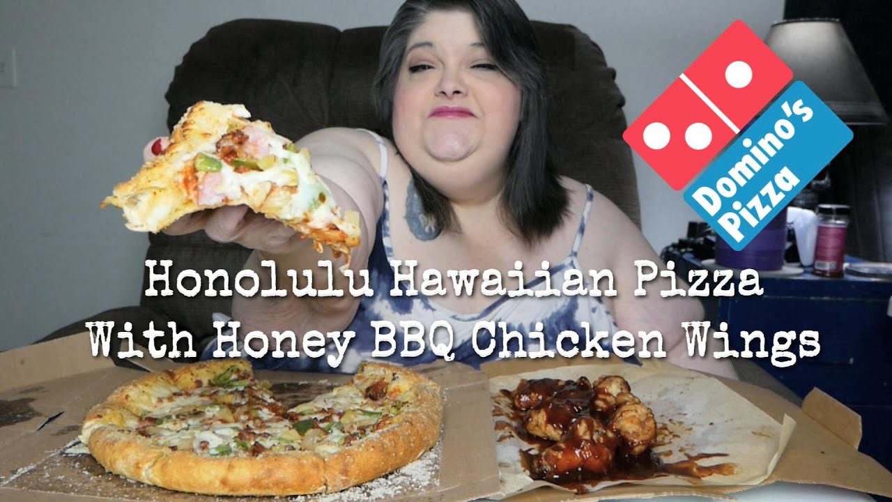 Domino's Honolulu Hawaiian Pizza With Honey BBW Chicken Wings Mukbang Eating Show