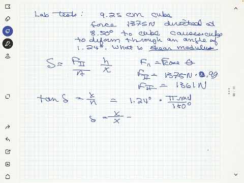 In lab tests on a 9 25 cm cube of a certain material, a force of 1375 N directed at 8 50 to the cube