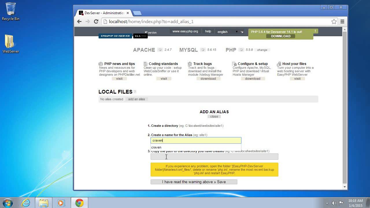 CIS 305 Web Development Setup: EasyPHP Setup