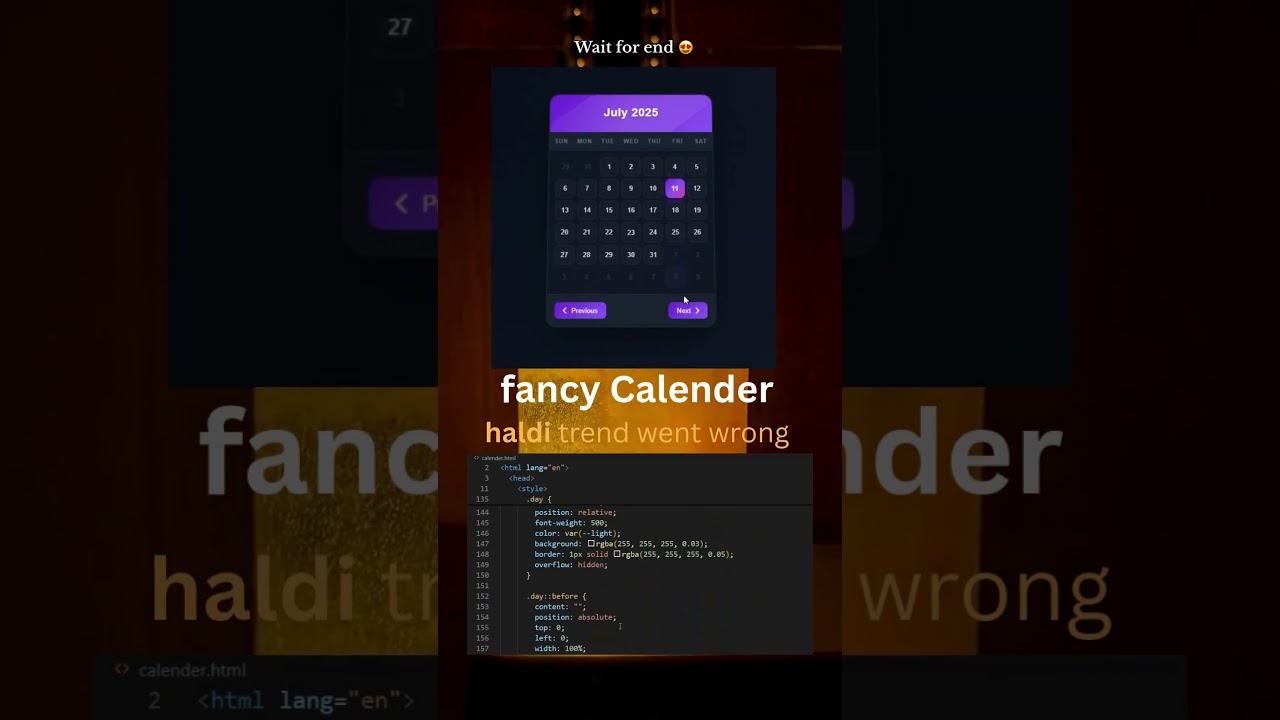 Ultimate Modern Calendar Design 2024 | HTML, CSS & JavaScript Tutorial (Dark UI + Animations!)