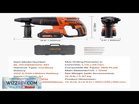 20V SDS Plus Brushless Cordless Rotary Hammer Drill Kit 1.1 In 1200RPM 4Function Review