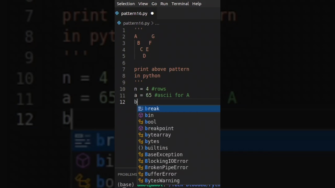 Print Triangle Alphabet Pattern Using Python | Traingle Pattern - 17 | Tech Blooded | #Shorts