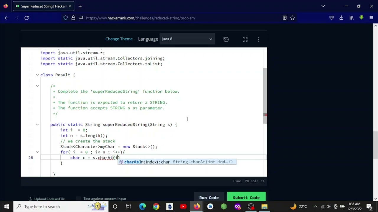 Hackerrank superReduced string  solution using java