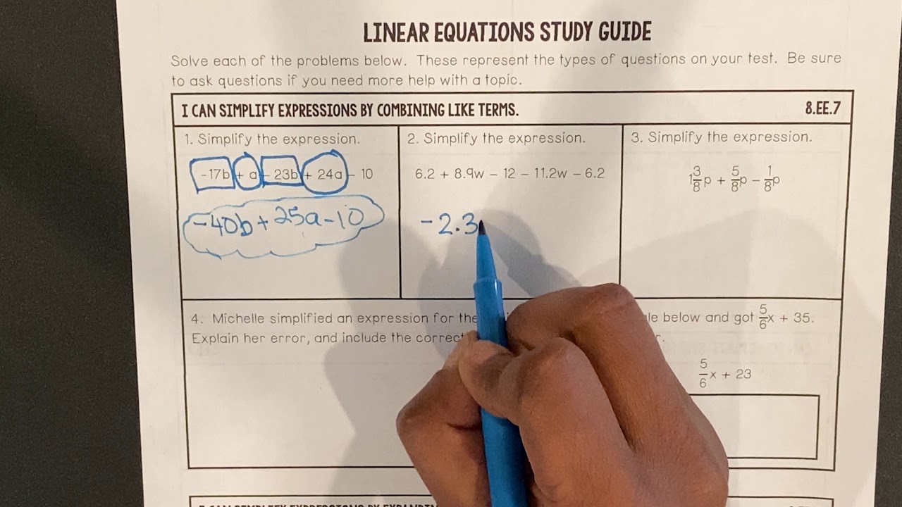 Linear equations study guide Part 1a