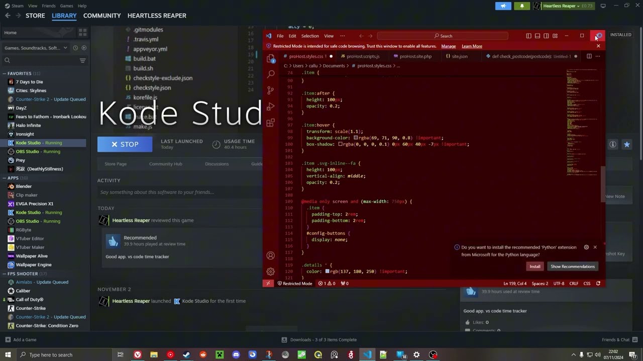 VS Code time tracker on Steam Using Kode Studio