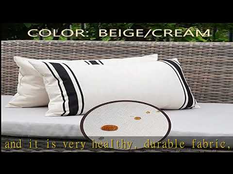 ONWAY Outdoor Pillow Covers Waterproof 12X20 Set of 2 Lumbar Throw Pillow Cover Beige and Black Str